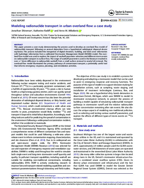(PDF) Modeling radionuclide transport in urban overland flow: a case study