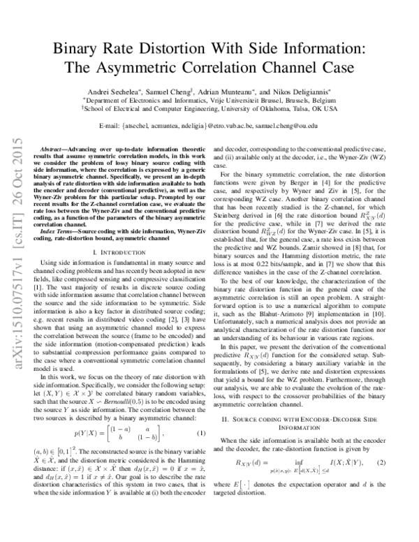 (PDF) Binary rate distortion with side information: The asymmetric correlation channel case
