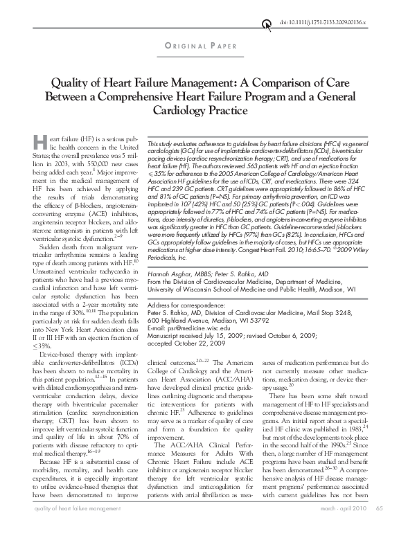 (PDF) Quality of Heart Failure Management: A Comparison of Care Between ...