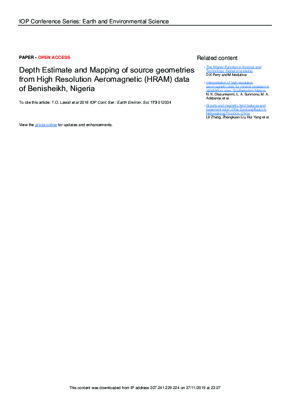 (PDF) Depth Estimate and Mapping of source geometries from High Resolution Aeromagnetic (HRAM ...