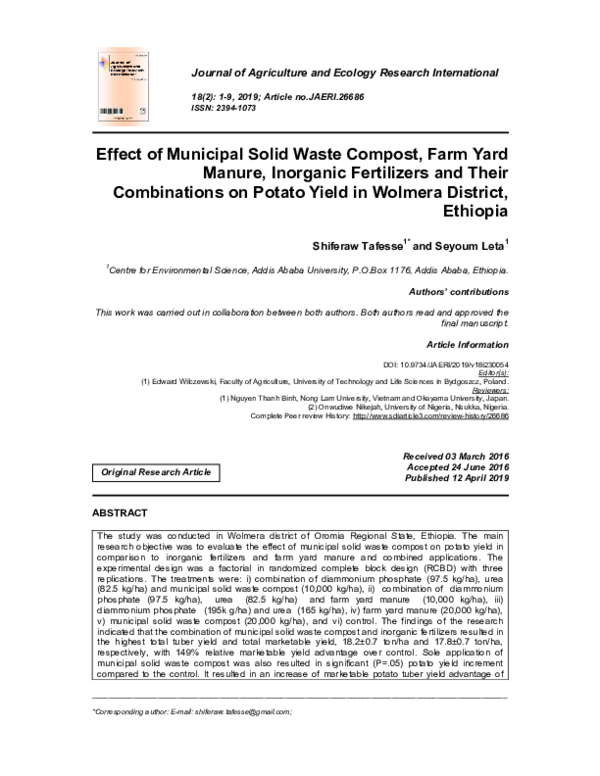 (PDF) Effect of Municipal Solid Waste Compost, Farm Yard Manure, Inorganic Fertilizers and Their ...