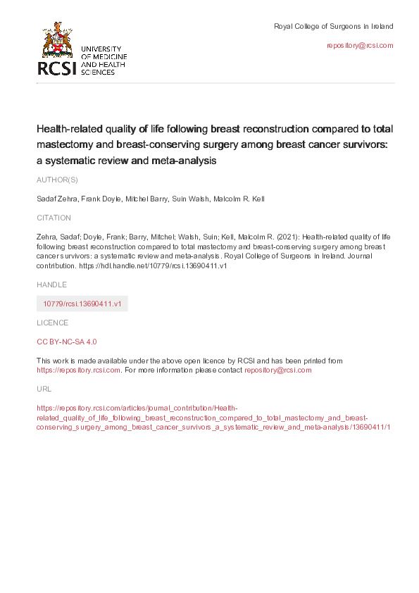 Pdf Health Related Quality Of Life Following Breast Reconstruction Compared To Total