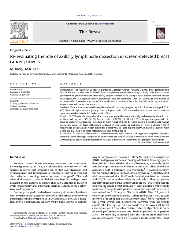 Pdf Re Evaluating The Role Of Axillary Lymph Node Dissection In 3059