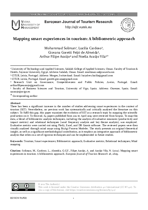(PDF) Mapping smart experiences in tourism: A bibliometric approach