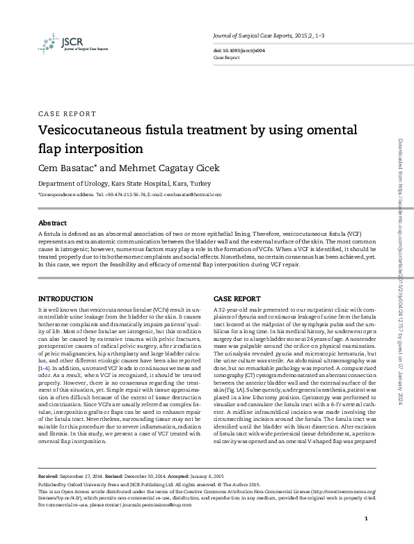 (PDF) Vesicocutaneous fistula treatment by using omental flap interposition