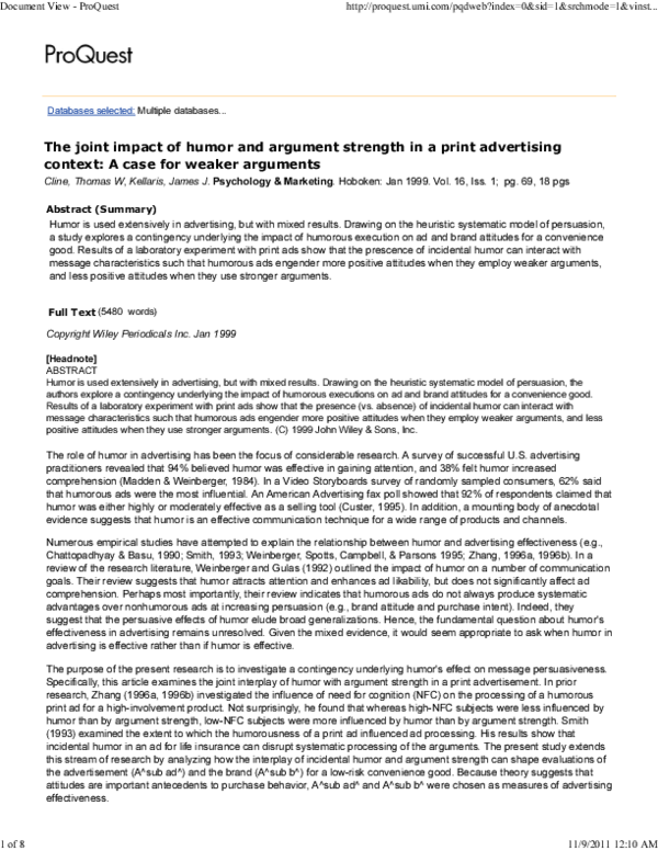 (PDF) The joint impact of humor and argument strength in a print ...