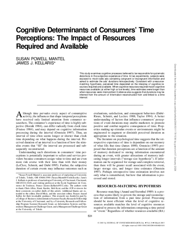 (PDF) Cognitive Determinants of Consumers' Time Perceptions: The Impact of Resources Required ...