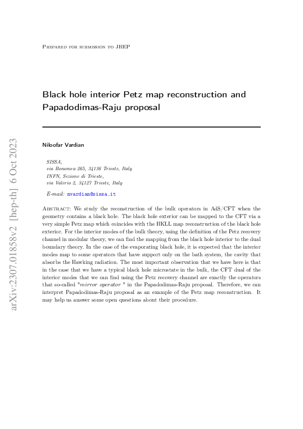 (PDF) Black hole interior Petz map reconstruction and Papadodimas-Raju ...