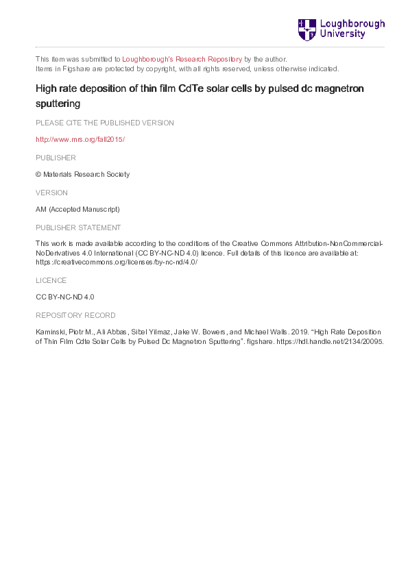 (PDF) High rate deposition of thin film CdTe solar cells by pulsed dc ...