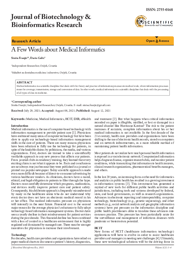 (PDF) A Few Words about Medical Informatics