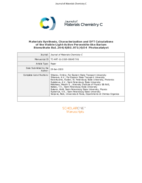 (PDF) Materials synthesis, characterization and DFT calculations of the visible-light-active ...