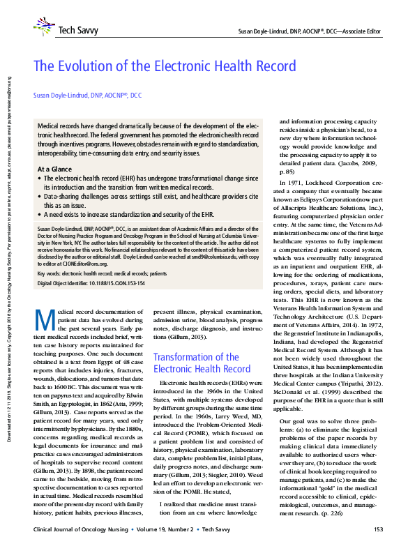 (PDF) The Evolution of the Electronic Health Record
