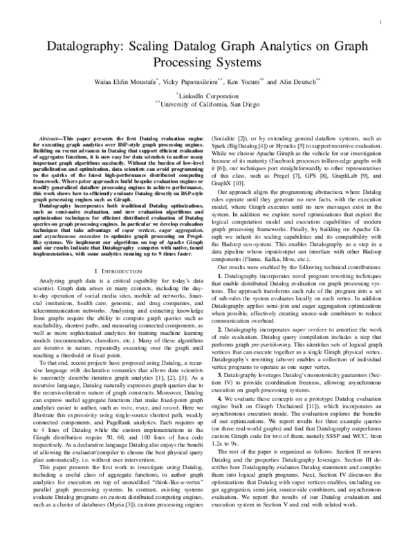 (PDF) Datalography: Scaling datalog graph analytics on graph processing systems