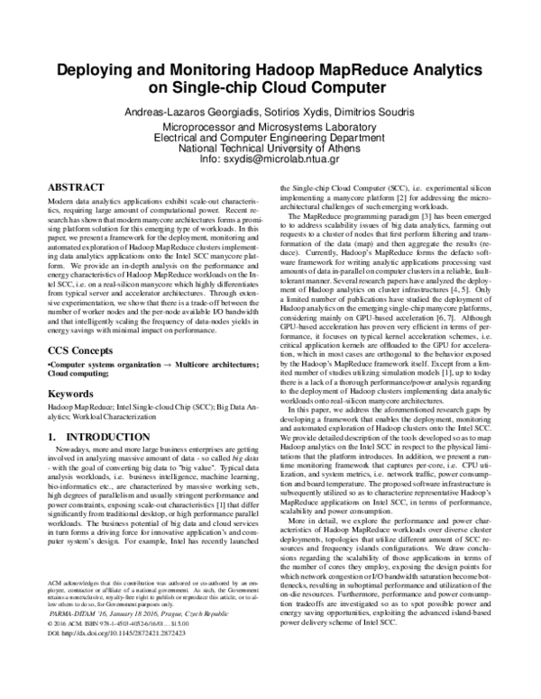 (PDF) Deploying and monitoring hadoop MapReduce analytics on single-chip cloud computer