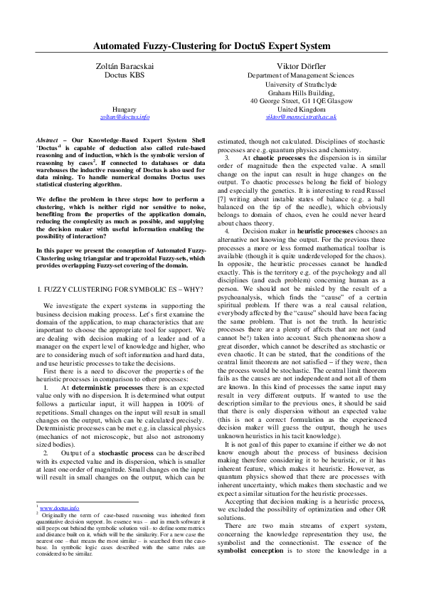 (PDF) Automated Fuzzy-Clustering for DoctuS Expert System