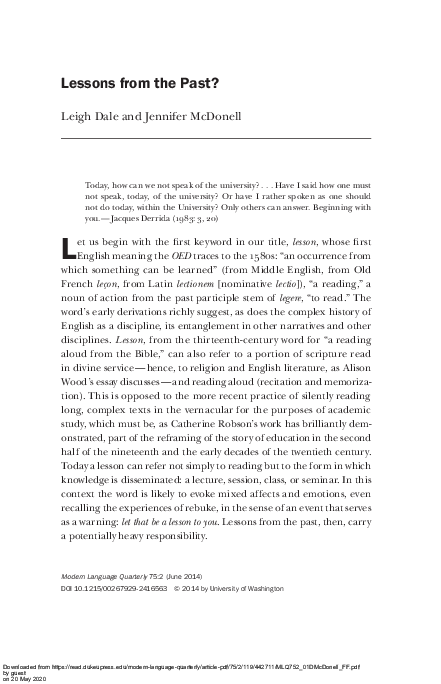 (PDF) Lessons from the Past?