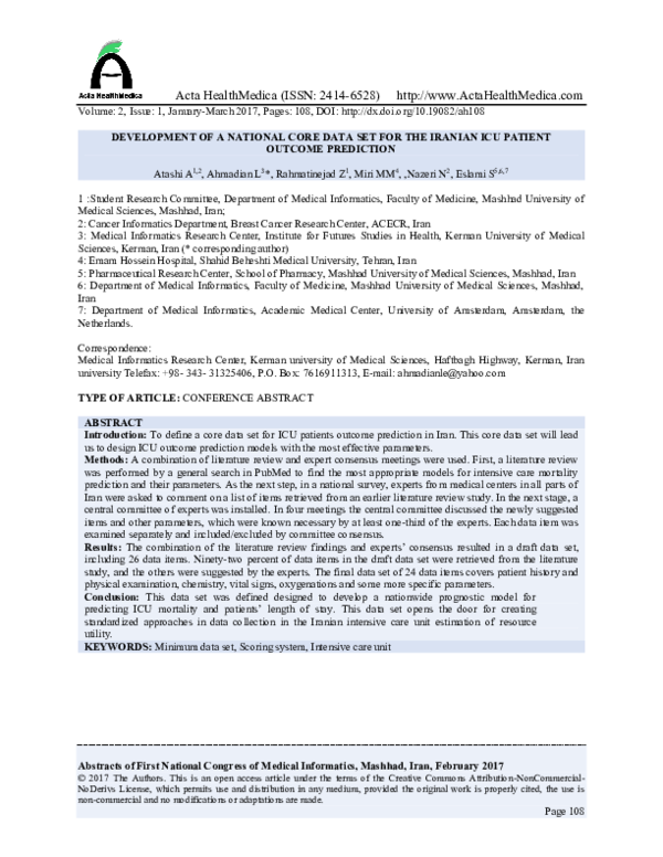 (PDF) Development of a National Core Data Set for the Iranian Icu ...