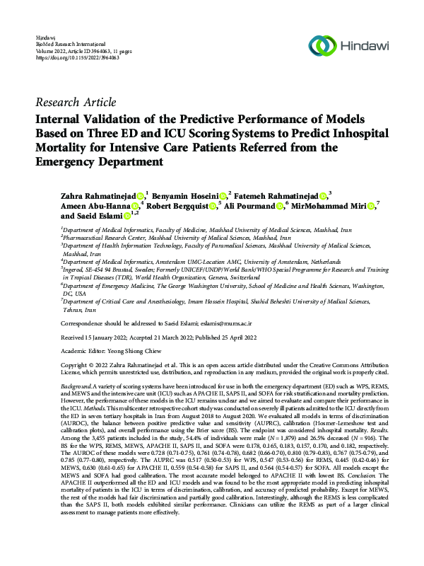 Pdf Internal Validation Of The Predictive Performance Of Models Based