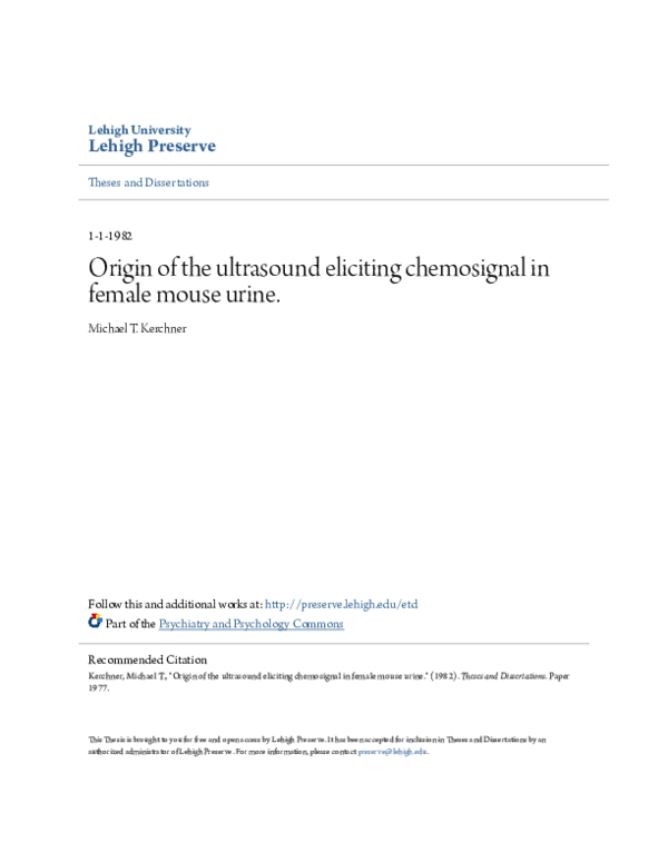 (PDF) Origin of the ultrasound eliciting chemosignal in female mouse urine