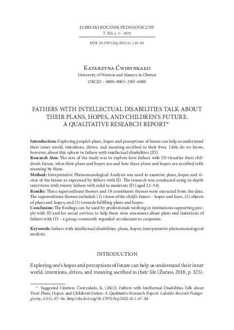 (PDF) Fathers with Intellectual Disabilities Talk about their Plans ...