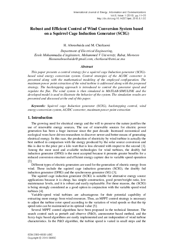 Pdf Robust And Efficient Control Of Wind Conversion System Based On A Squirrel Cage Induction