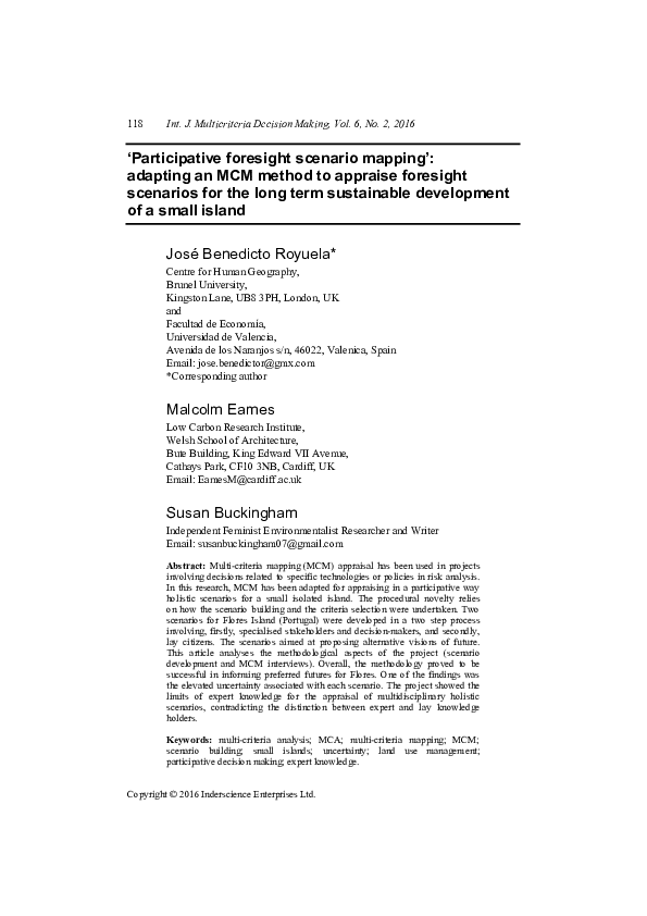 (PDF) Participative foresight scenario mapping': adapting an MCM method to appraise foresight ...