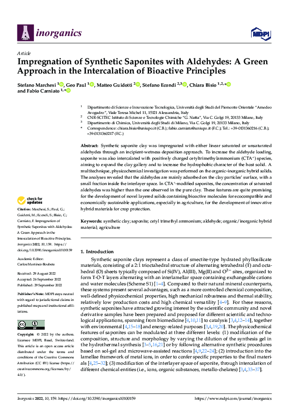 (PDF) Impregnation of Synthetic Saponites with Aldehydes: A Green ...