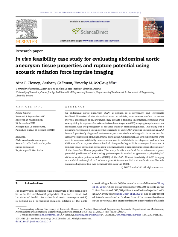 (PDF) In vivo feasibility case study for evaluating abdominal aortic ...