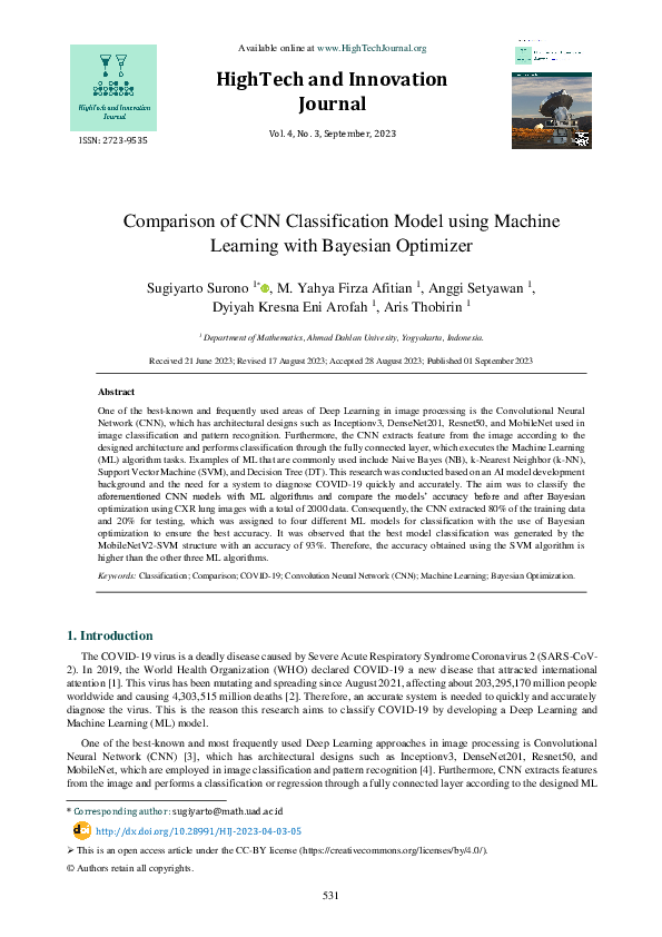 (PDF) Comparison of CNN Classification Model using Machine Learning ... (PDF) Comparison of CNN Classification Model using Machine Learning ...