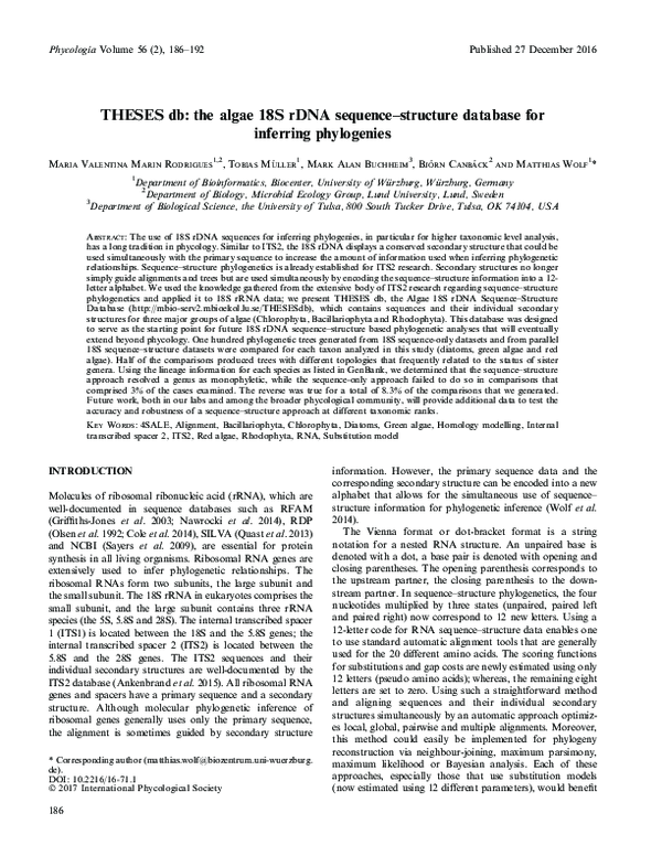 (PDF) THESES db: the algae 18S rDNA sequence–structure database for ...