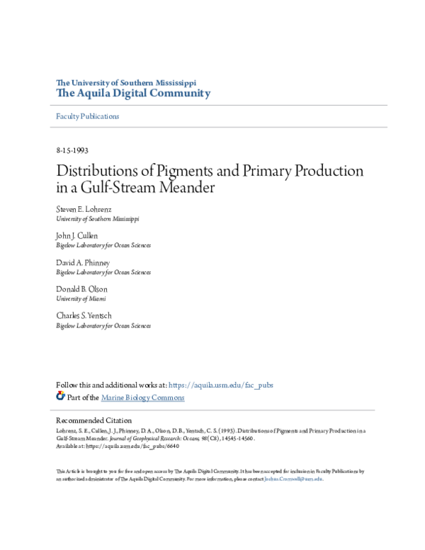 (PDF) Distributions of pigments and primary production in a Gulf Stream ...