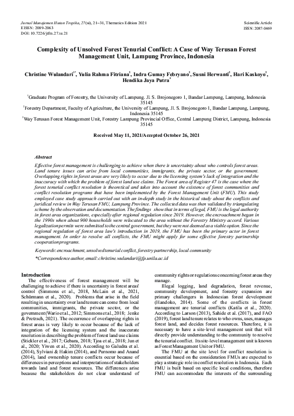 (PDF) Complexity of Unsolved Forest Tenurial Conflict: A Case of Way ...