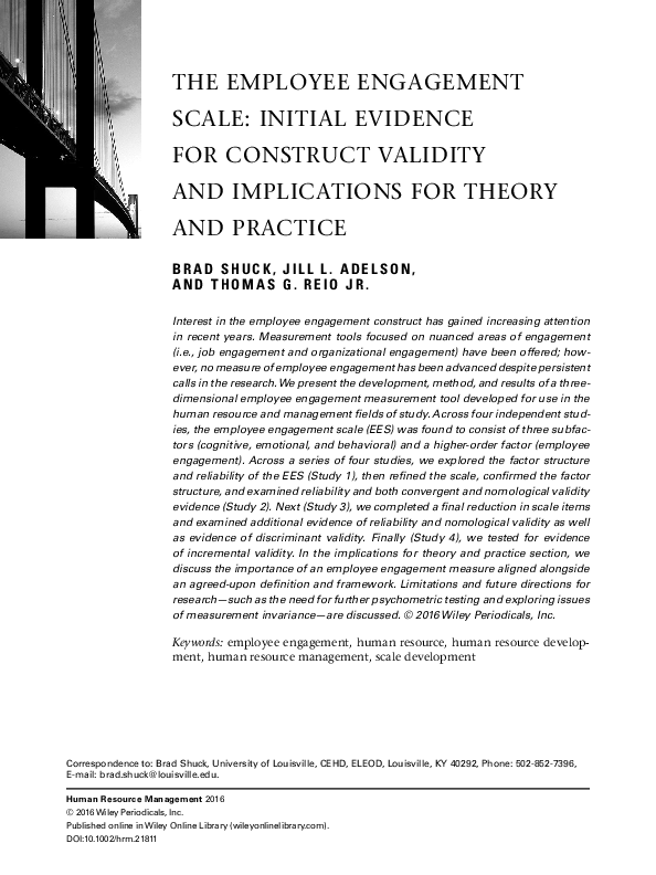 (PDF) The Employee Engagement Scale: Initial Evidence for Construct ...