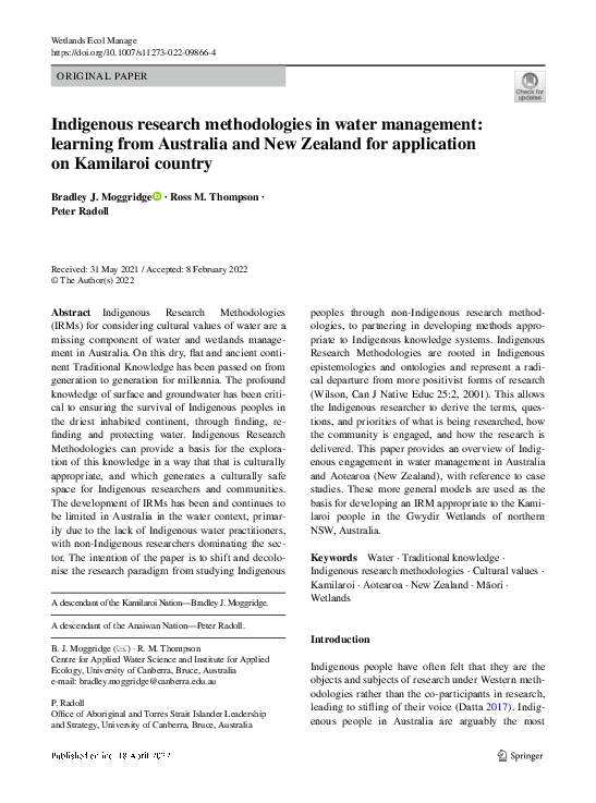(PDF) Indigenous Research Methodologies in Water Management: Learning ...