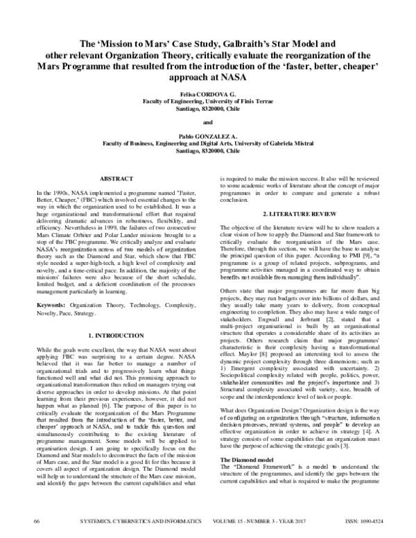 (PDF) The 'Mission to Mars' Case Study, Galbraith's Star Model and other Relevant Organization ...