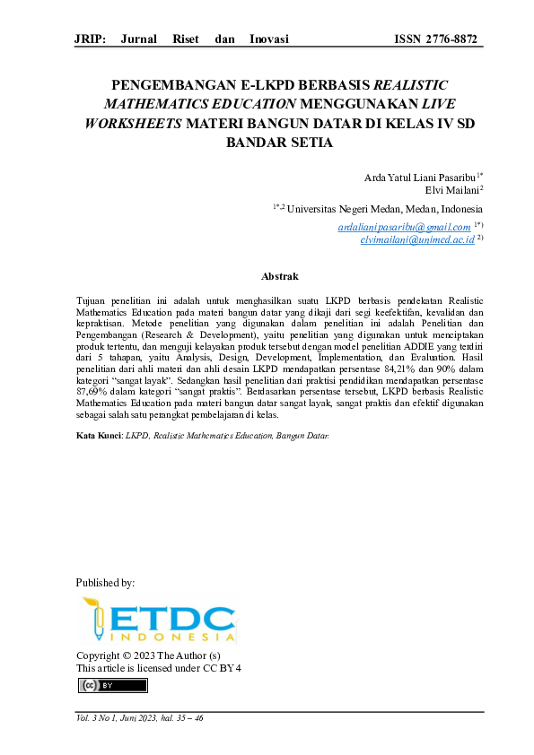 (PDF) Pengembangan E-LKPD Berbasis Realistic Mathematics Education Menggunakan Live Worksheets ...