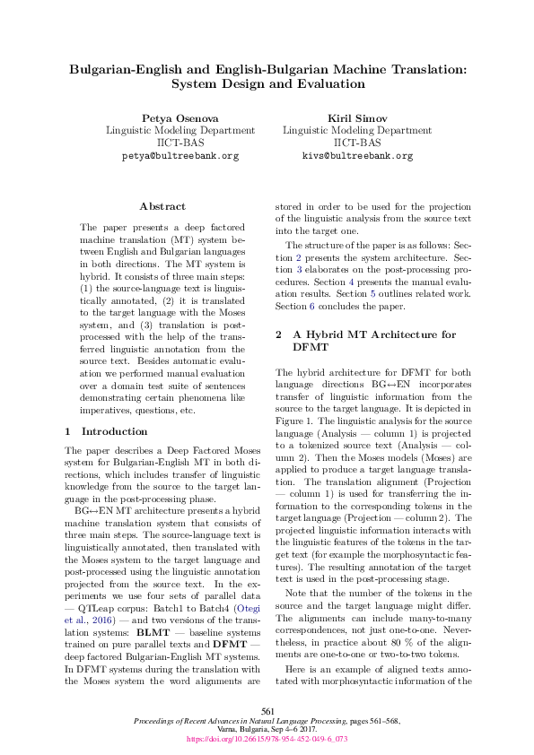 (PDF) Bulgarian-English Translation System Design