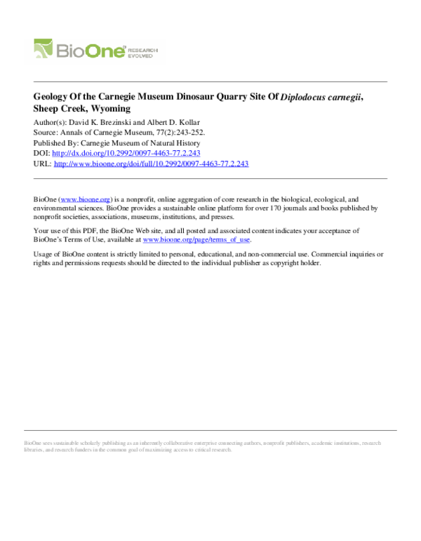 (PDF) Geology Of the Carnegie Museum Dinosaur Quarry Site Of Diplodocus ...