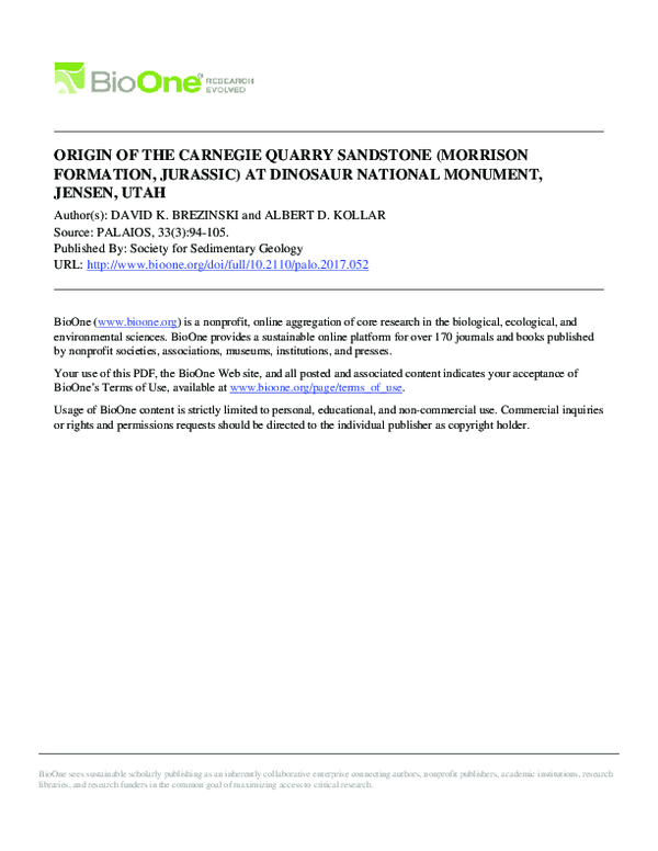 (PDF) Origin of the Carnegie Quarry Sandstone (Morrison Formation ...