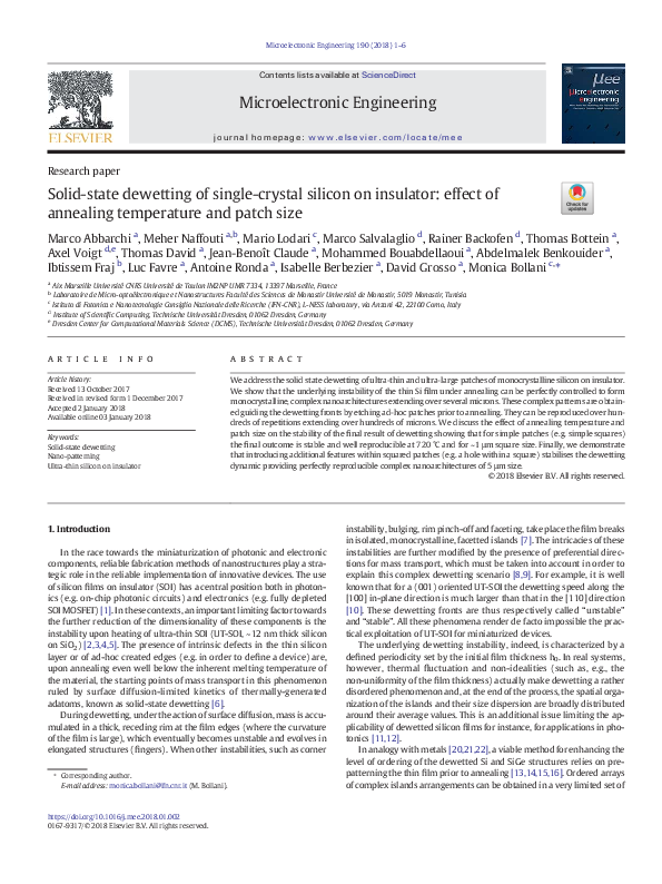 (PDF) Solid-state dewetting of single-crystal silicon on insulator ...