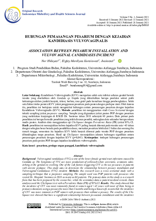 (PDF) Association Between Pesarium Installation and Vulvovaginal ...