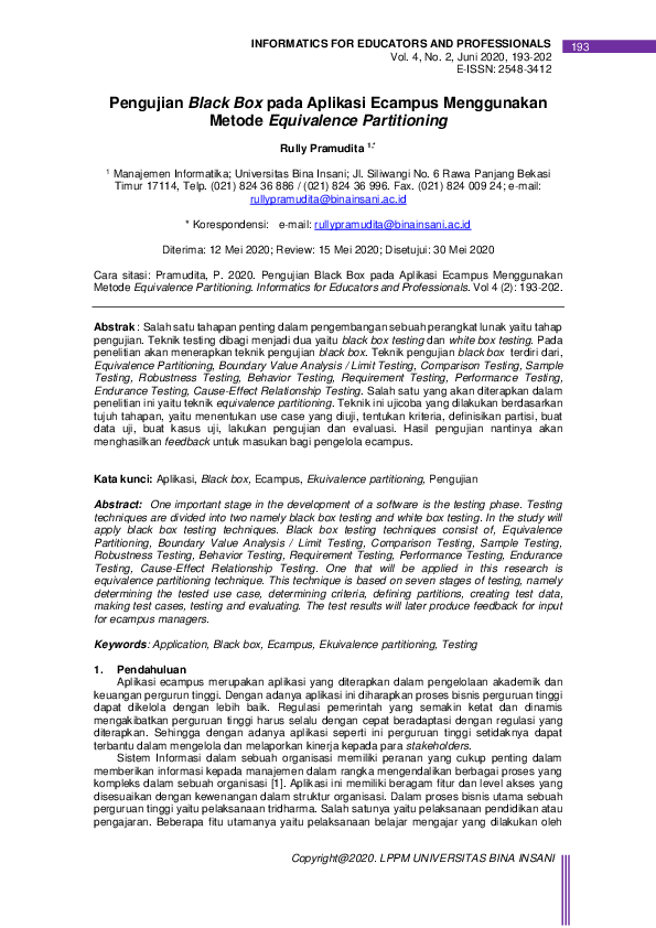 (PDF) Pengujian Black Box pada Aplikasi Ecampus Menggunakan Metode Equivalence Partitioning