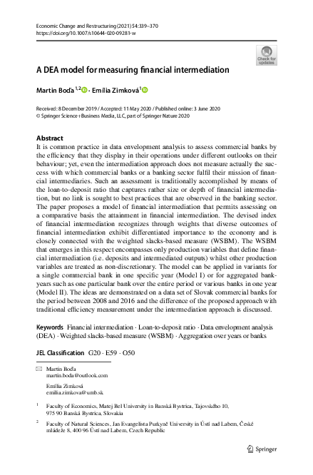 (PDF) A DEA model for measuring financial intermediation