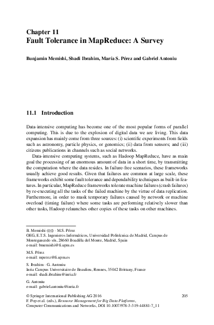 (PDF) Fault Tolerance in MapReduce: A Survey