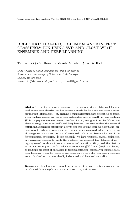 (PDF) Reducing the Effect of Imbalance in Text Classification Using SVD and GloVe with Ensemble ...