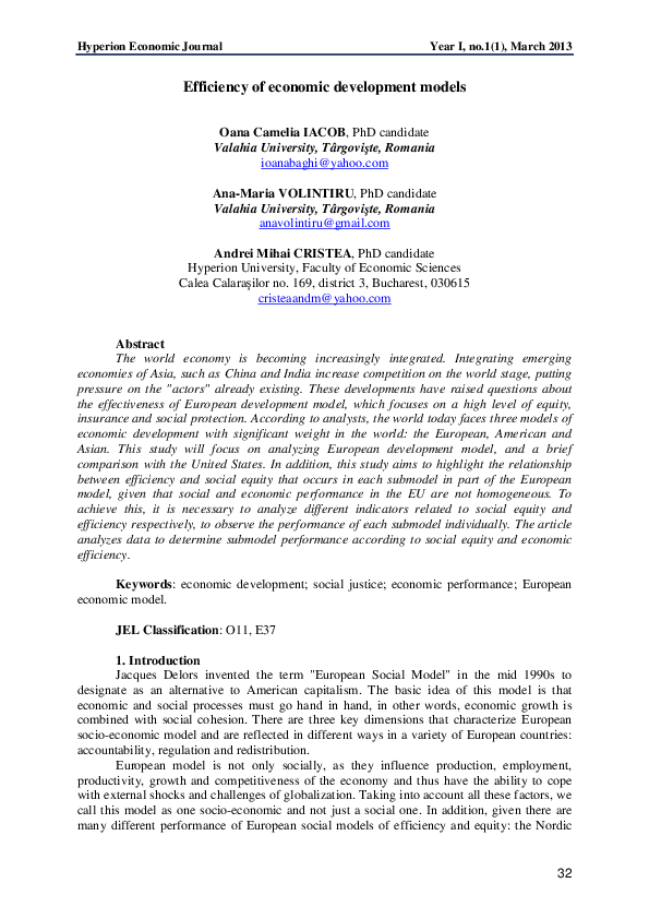 (PDF) Efficiency of economic development models