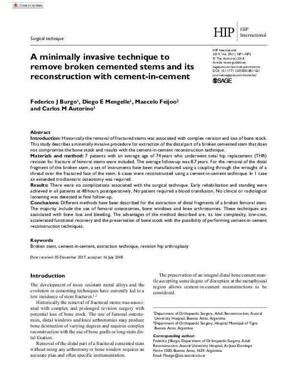 (PDF) A minimally invasive technique to remove broken cemented stems ...