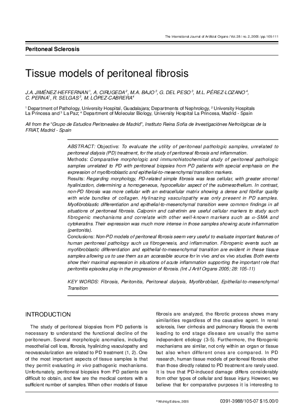 (PDF) Tissue Models of Peritoneal Fibrosis