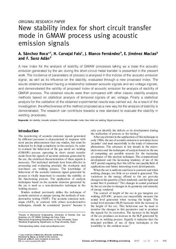 (PDF) New stability index for short circuit transfer mode in GMAW ...