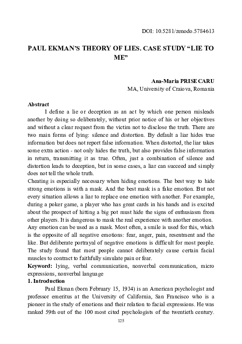 (PDF) Paul Ekman's Theory of Lies. Case Study "Lie to Me